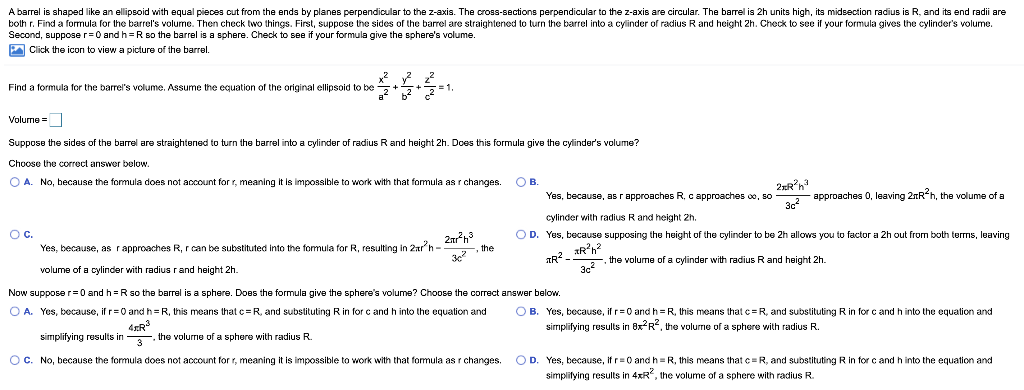 A barrel is shaped like an ellipsoid with equal | Chegg.com