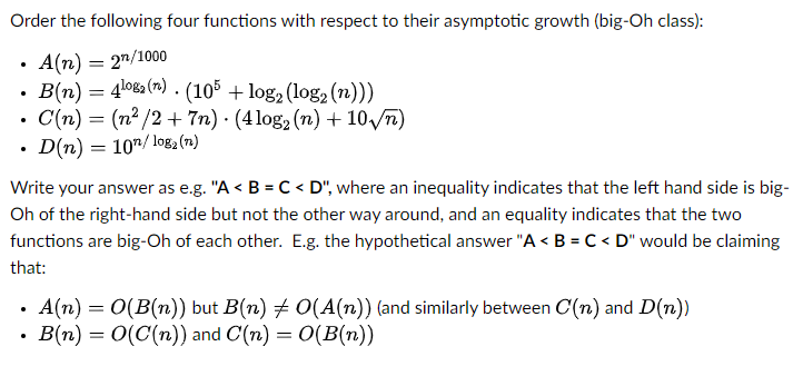 Solved Order the following four functions with respect to | Chegg.com