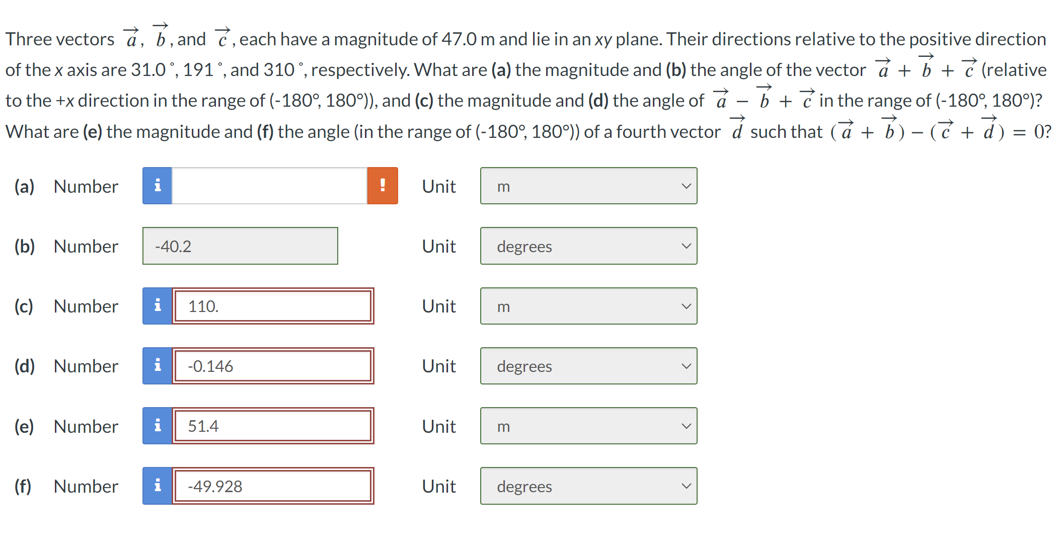 Three vectors vec(a),vec(b), ﻿and vec(c), ﻿each have | Chegg.com