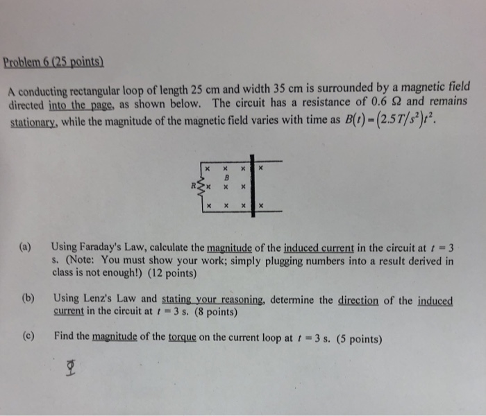 Solved Problem 6 (25 points) A conducting rectangular loop | Chegg.com