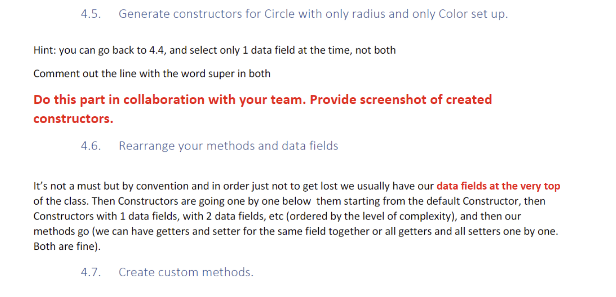 Solved 4.5. Generate constructors for Circle with only | Chegg.com Solved 4.5. Generate constructors for Circle with only | Chegg.com
