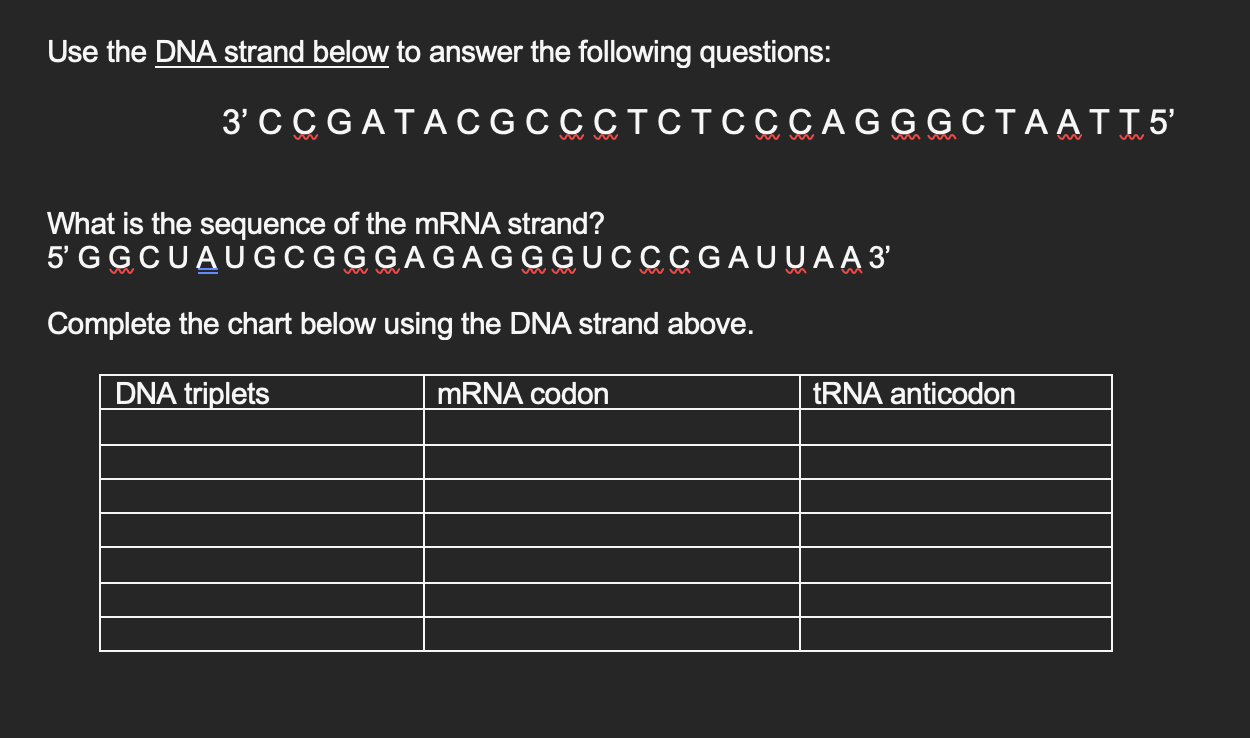 Solved Use the DNA strand below to answer the following | Chegg.com