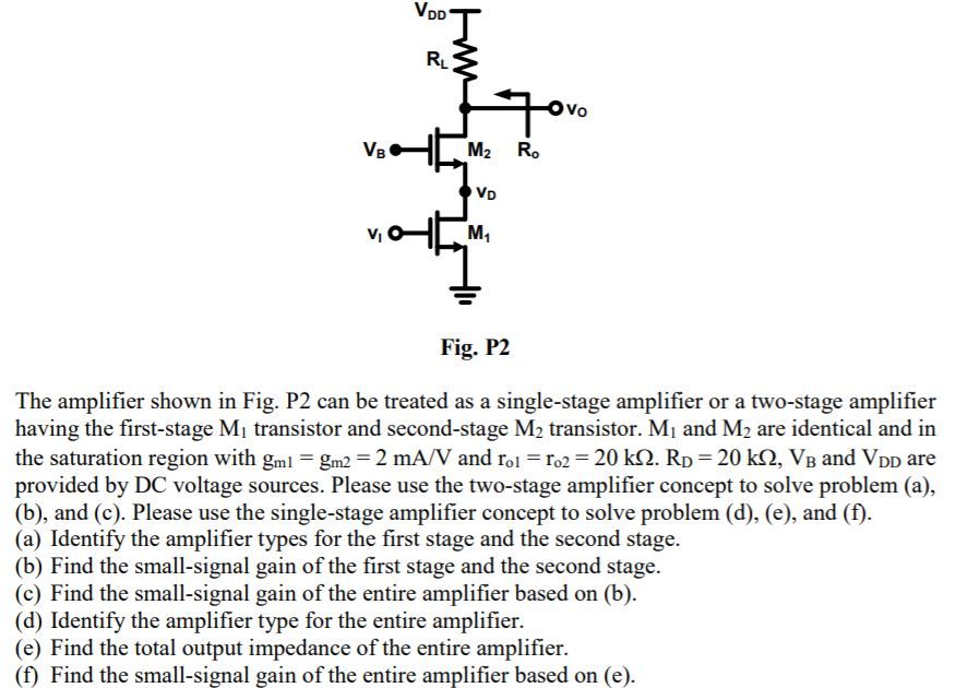 Solved RL Vo Vi M2 Ro VD Fig. P2 The amplifier shown in Fig. | Chegg.com