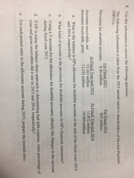 Solved 3. Use this information to answer the following | Chegg.com