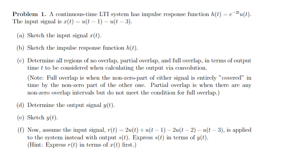 Solved Problem 1. A continuous-time LTI system has impulse | Chegg.com