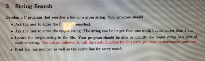 Solved 3 String Search Develop a C program that searches a | Chegg.com