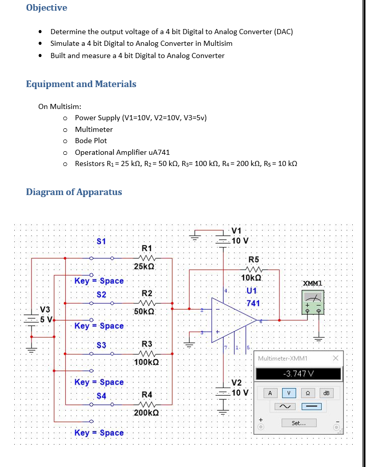 Objective • Determine the output voltage of a 4 bit | Chegg.com