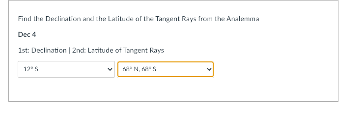 Solved Find the Declination and the Latitude of the Tangent | Chegg.com