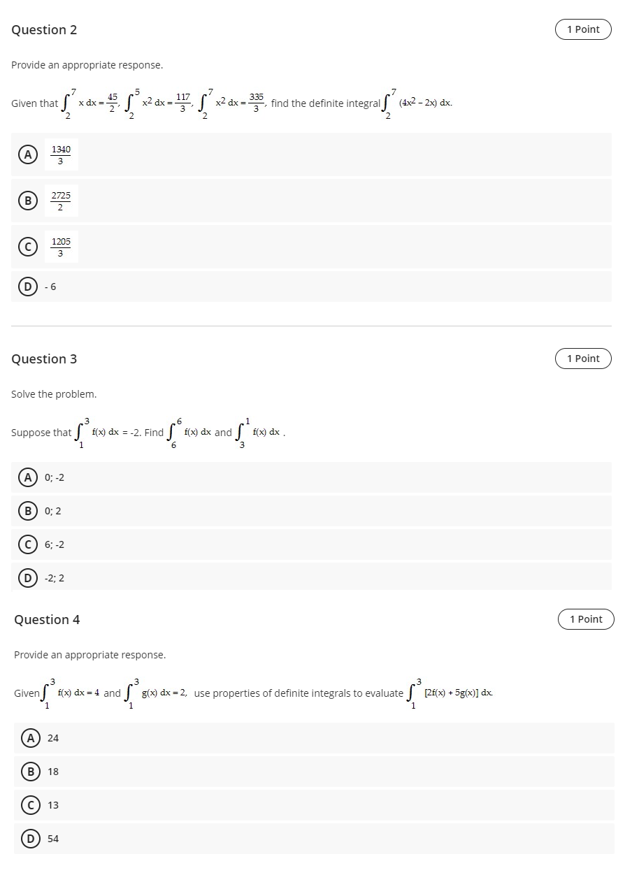 Solved Question 2 1 Point Provide an appropriate response. | Chegg.com