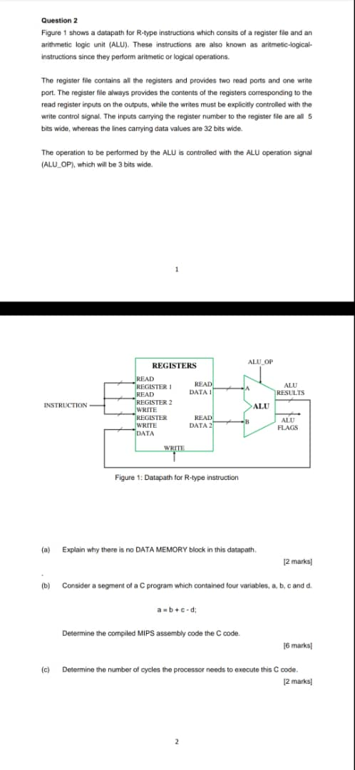Question 2 Figure 1 shows a datapath for R-type | Chegg.com