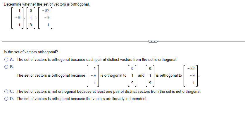Solved Determine whether the set of vectors is orthogonal. | Chegg.com