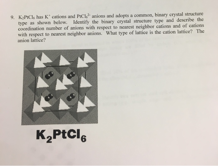 Solved 9. K2PtCls has K+ catio ns and PtCl62- anions and | Chegg.com