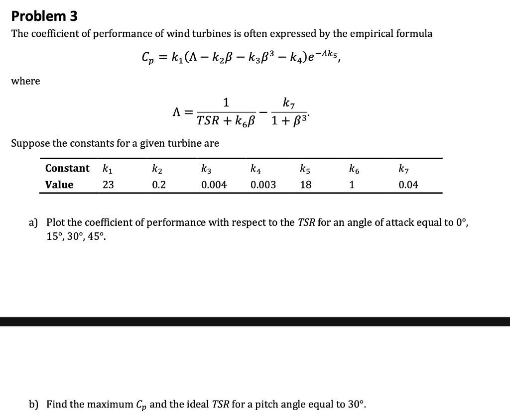Solved Problem 3 The coefficient of performance of wind | Chegg.com