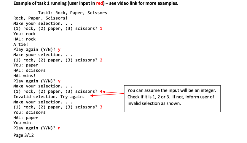 Solved Example of task 1 running (user input in red) – see | Chegg.com
