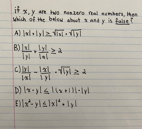 Solved if x, y are two nonzero real numbers, then which of | Chegg.com