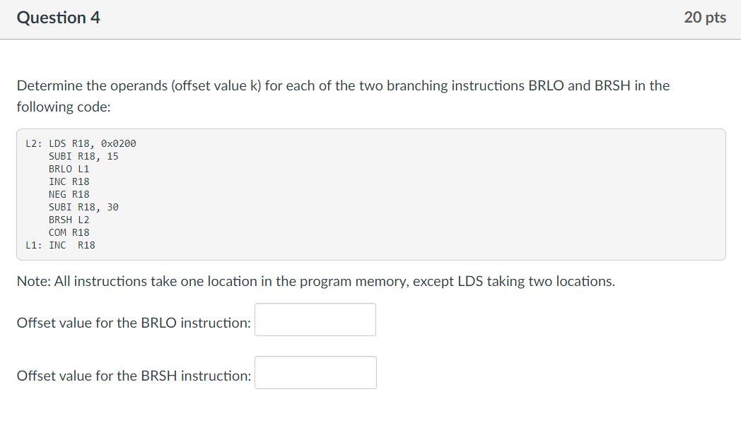 Solved Determine the operands (offset value k ) for each of | Chegg.com