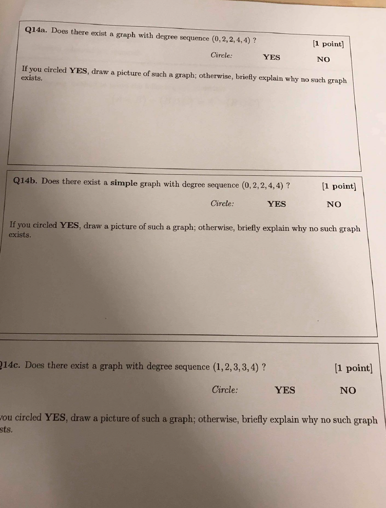 Solved Q14a. Does there exist a graph with degree sequence | Chegg.com