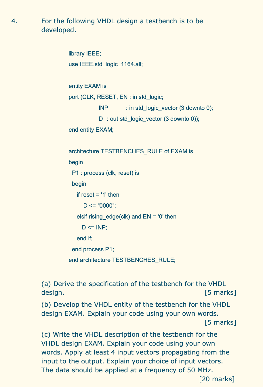 4. For the following VHDL design a testbench is to be | Chegg.com