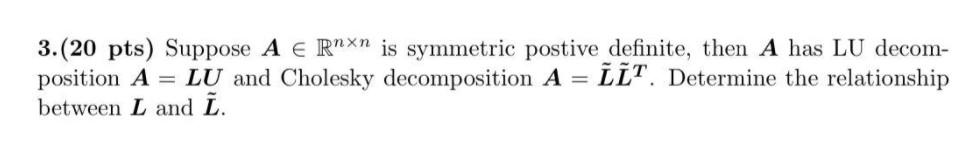 Solved 3.(20 pts) Suppose A E Rnxn is symmetric postive | Chegg.com