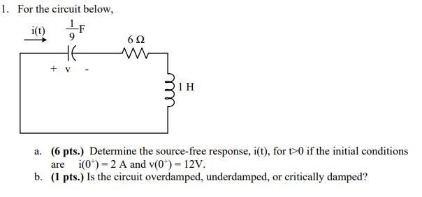 Solved 1. For the circuit below, a. (6 pts.) Determine the | Chegg.com