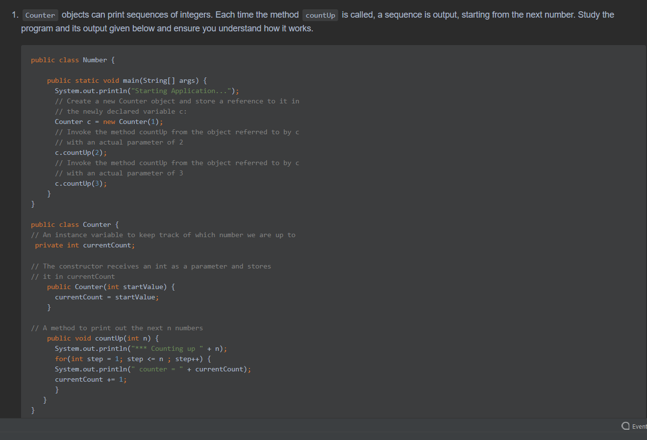 Solved 1. Counter objects can print sequences of integers. | Chegg.com
