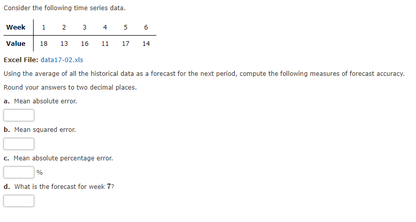 Solved Consider The Following Time Series Data Excel File 6348