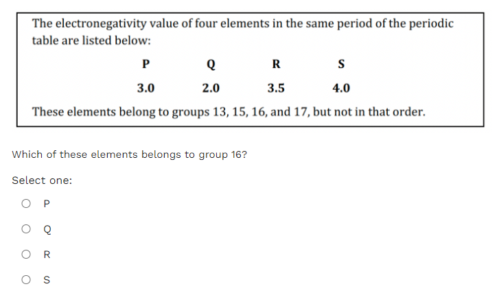 Solved The electronegativity value of four elements in the | Chegg.com