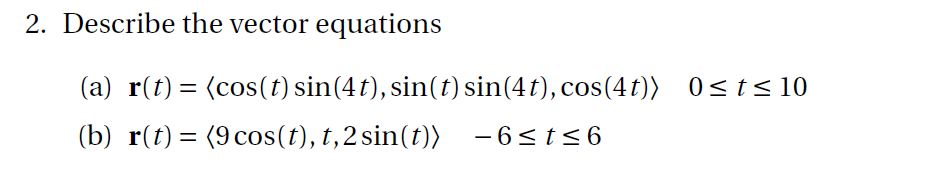 Solved 2. Describe the vector equations (a) r(t) = (cos(t) | Chegg.com