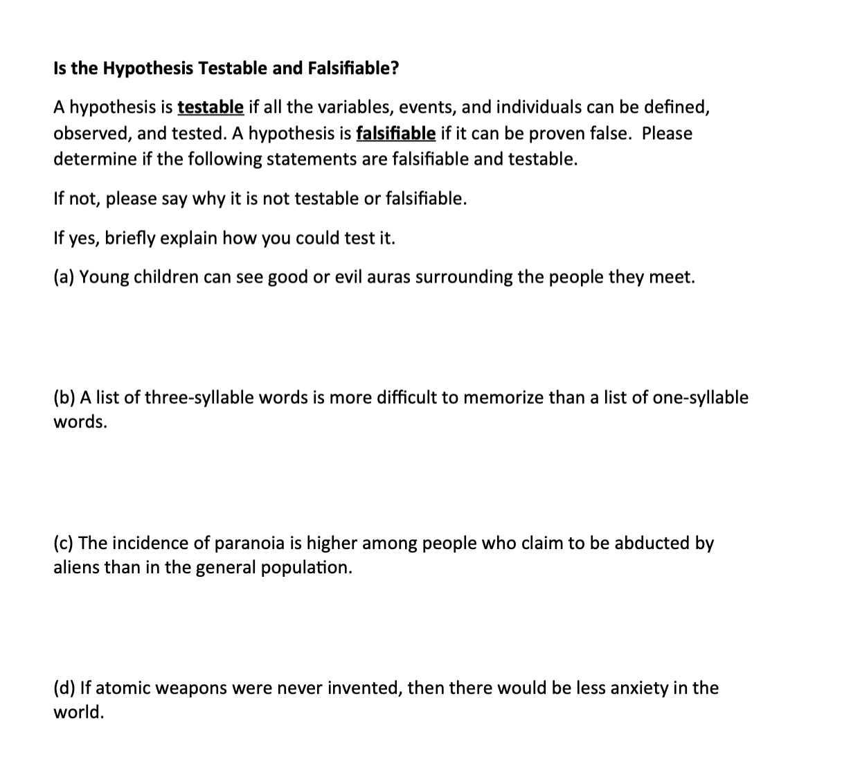 Solved Is the Hypothesis Testable and Falsifiable?A | Chegg.com
