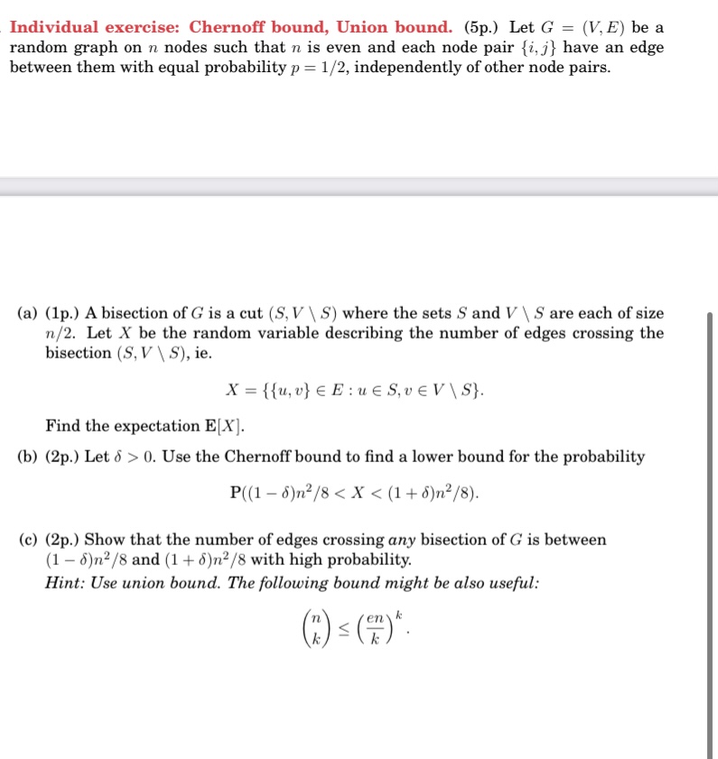 Individual exercise: Chernoff bound, Union bound. | Chegg.com