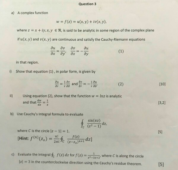 Solved Question 3 a) A complex function w = f(z) = u(x, y) + | Chegg.com