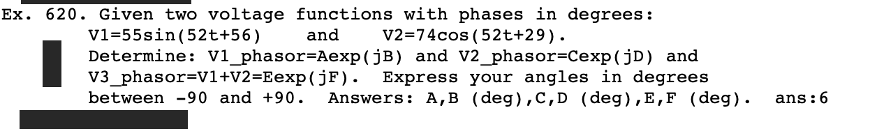 Solved - 620. Given two voltage functions with phases in | Chegg.com