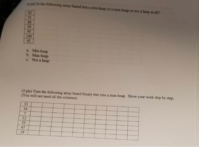 Solved (4 pts) Is the following array-based tree a min-heap | Chegg.com