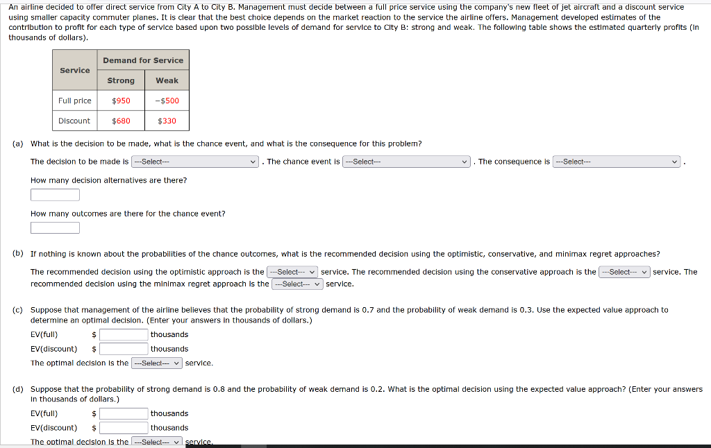 Solved An airline decided to offer direct service from City | Chegg.com