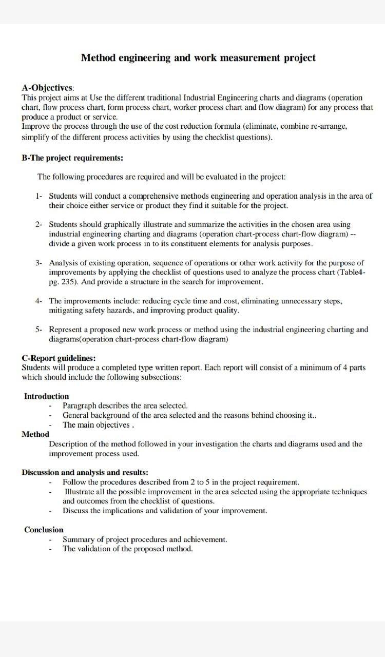 Solved Method engineering and work measurement project | Chegg.com
