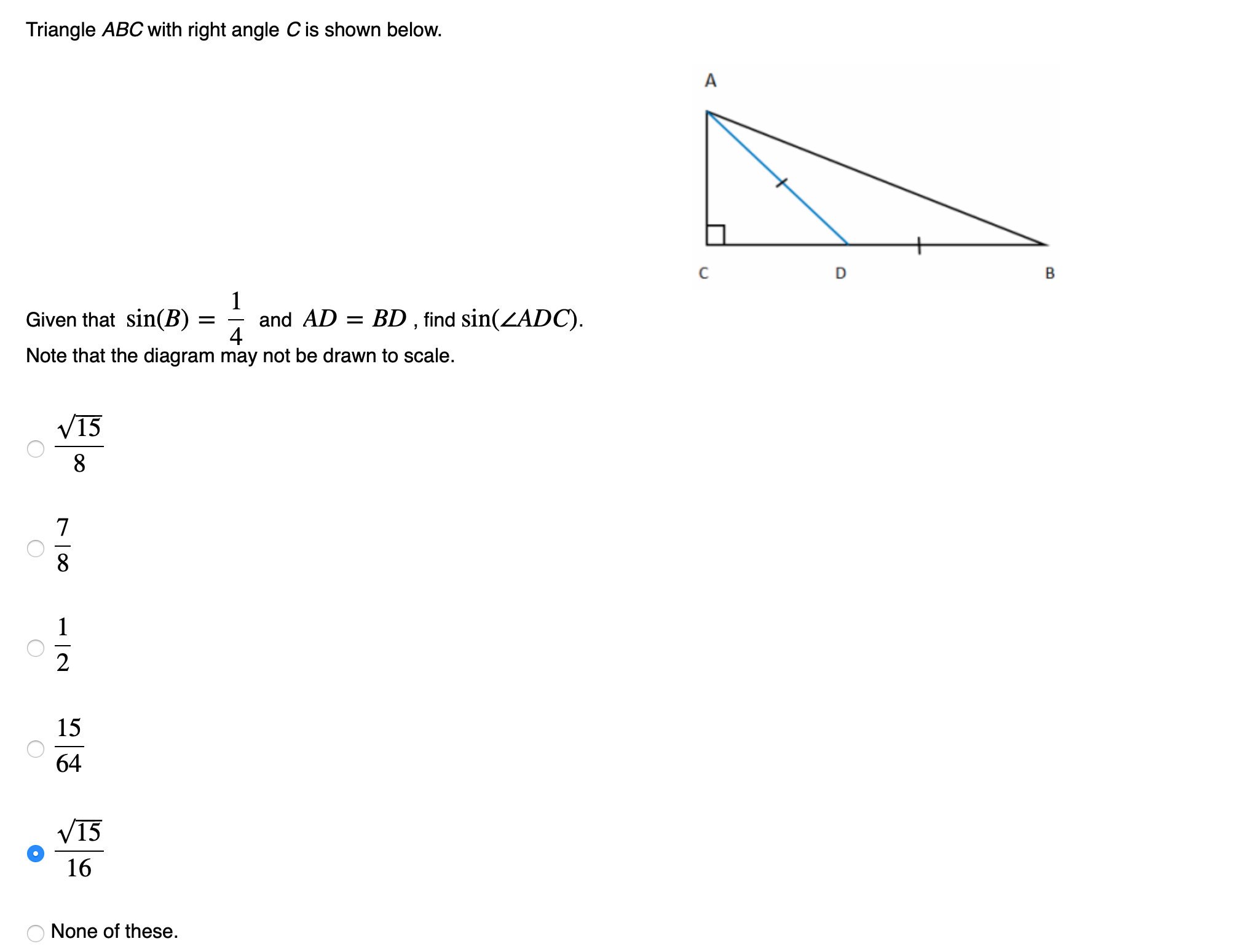 Solved Triangle ABC with right angle C is shown below. Given | Chegg.com
