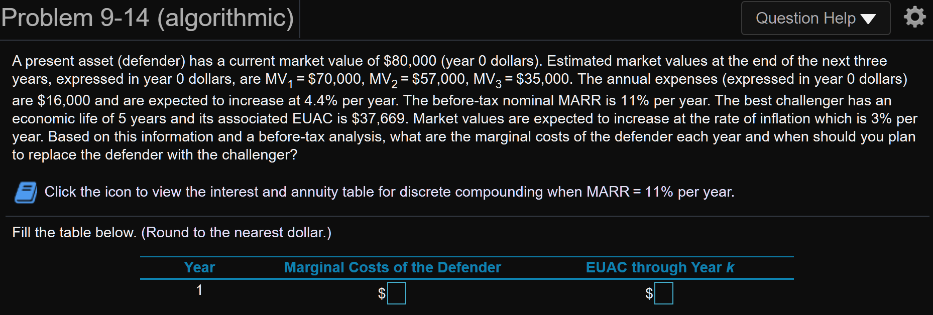 Solved Problem 9-14 (algorithmic) Question Help A present | Chegg.com