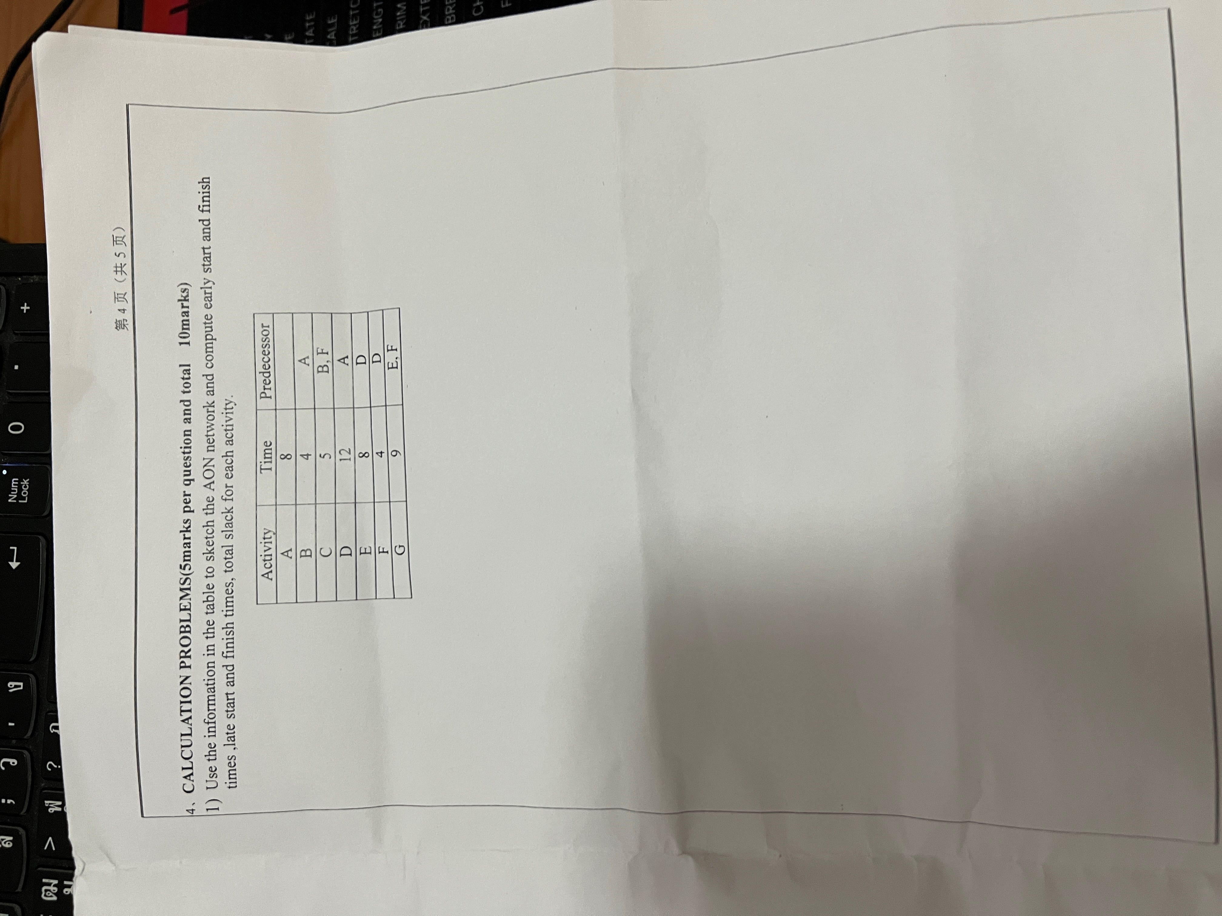 Solved 4. CALCULATION PROBLEMS(5marks per question and total | Chegg.com