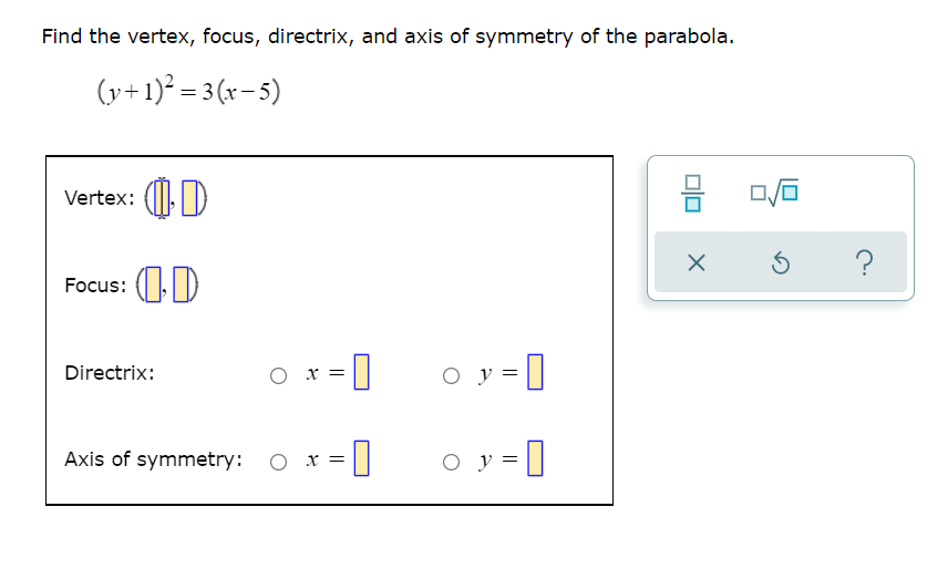 Solved Find the vertex, focus, directrix, and axis of | Chegg.com