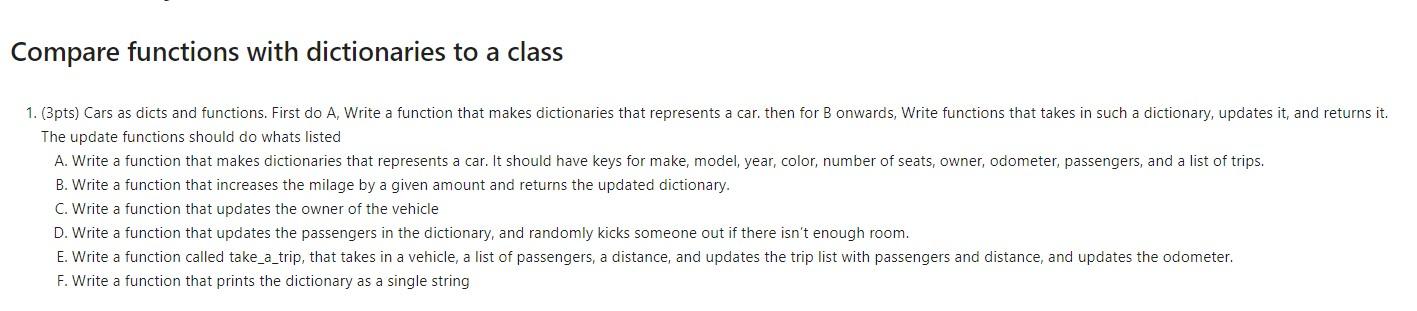 Solved Compare Functions With Dictionaries To A Class 1 1602