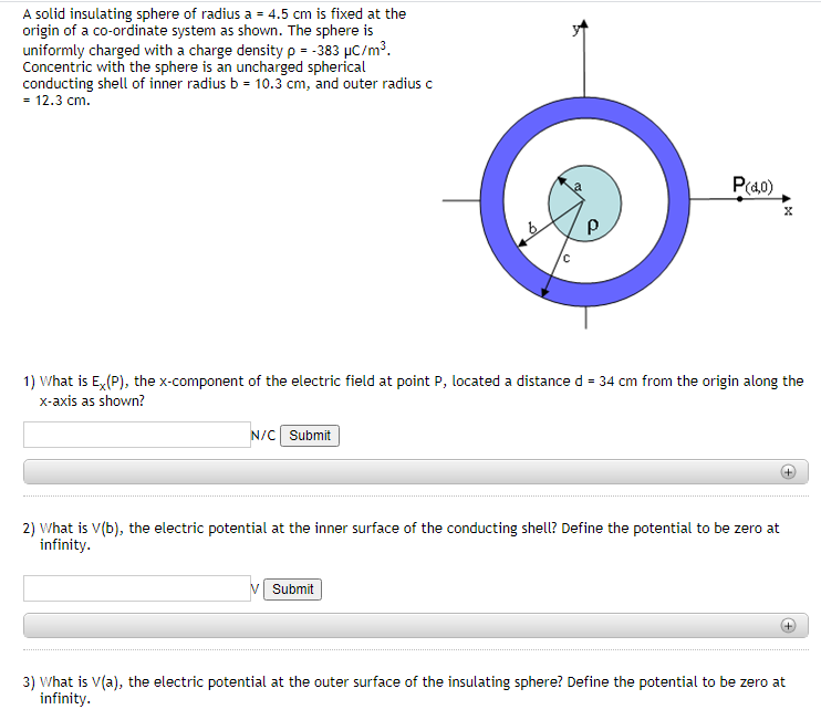 Solved A solid insulating sphere of radius a = 4.5 cm is | Chegg.com