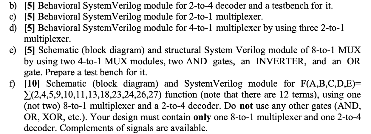 Solved These prior designs and System Verilog models should | Chegg.com