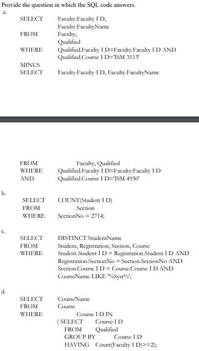 Solved SELECT Faculty, FROM WHERE MINUS SEIECT | Chegg.com