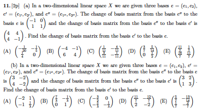 Solved 11. [2] (a) In a two-dimensional linear space X we | Chegg.com
