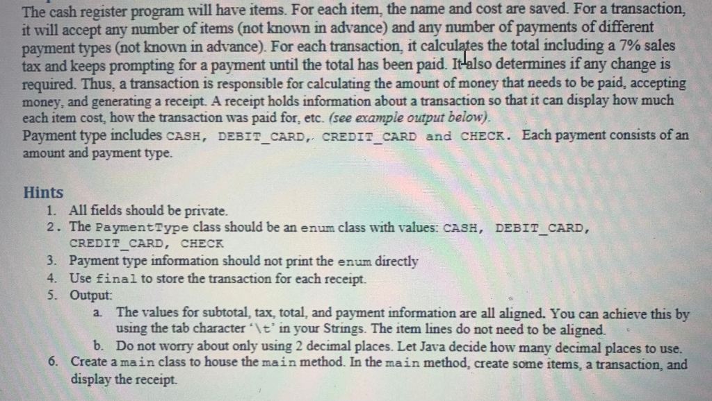 Solved The cash register program will have items. For each | Chegg.com