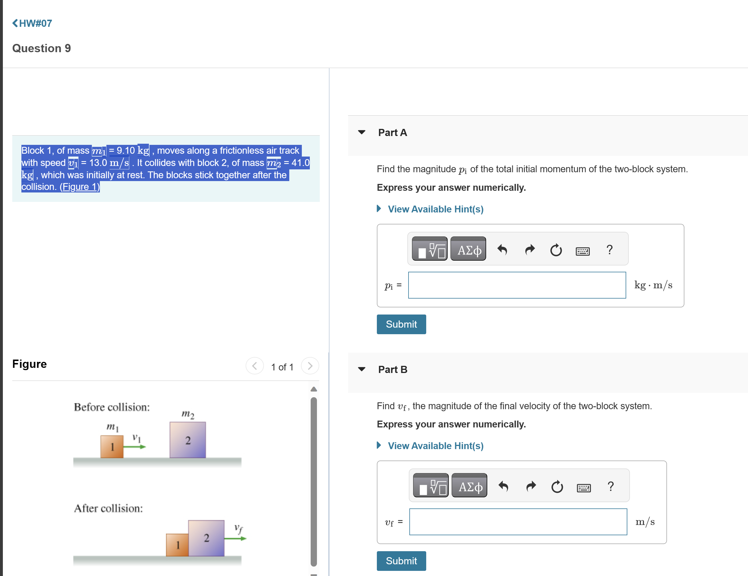 Solved Block 1, of mass m1 = 9.10 kg , moves along a | Chegg.com