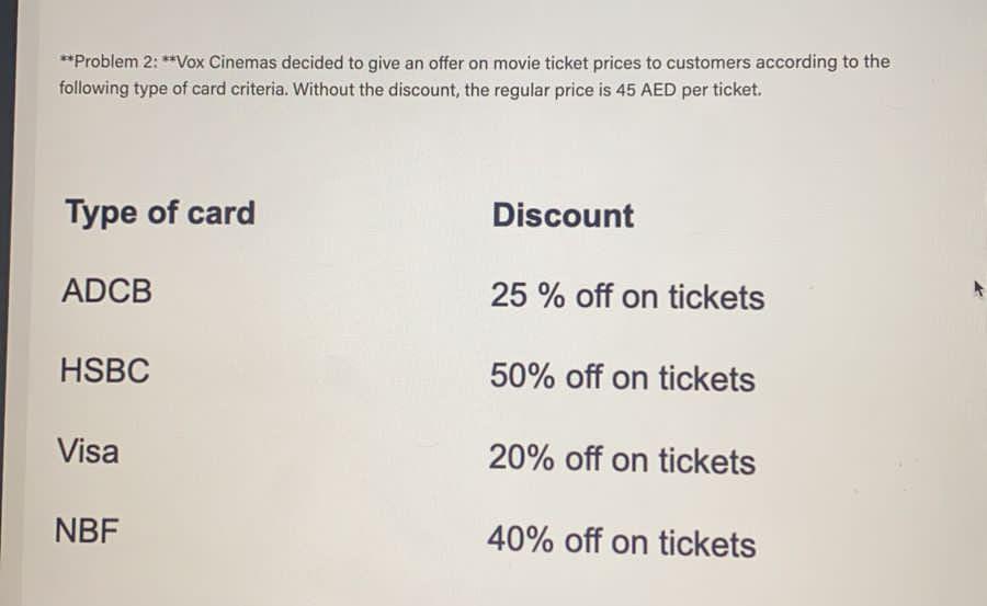Solved *Problem 2: "*Vox Cinemas decided to give an offer on | Chegg.com