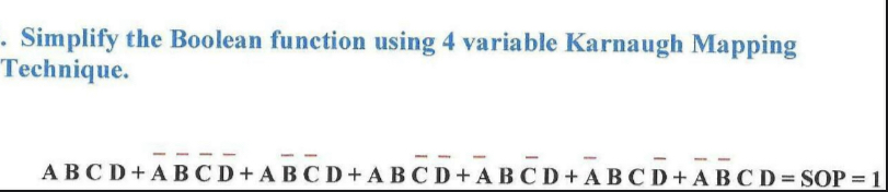 Solved Simplify The Boolean Function Using 4 Variable 3251