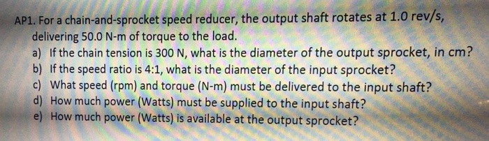 Solved AP1. For a chain-and-sprocket speed reducer, the | Chegg.com