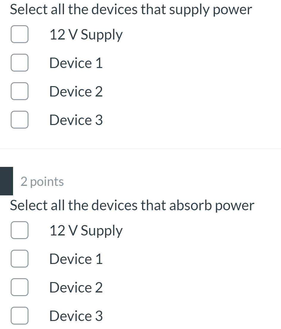 Solved 11 V1 + 13 Device 1 ЗА 2 A + a + 18 V + V2 Device 2 | Chegg.com